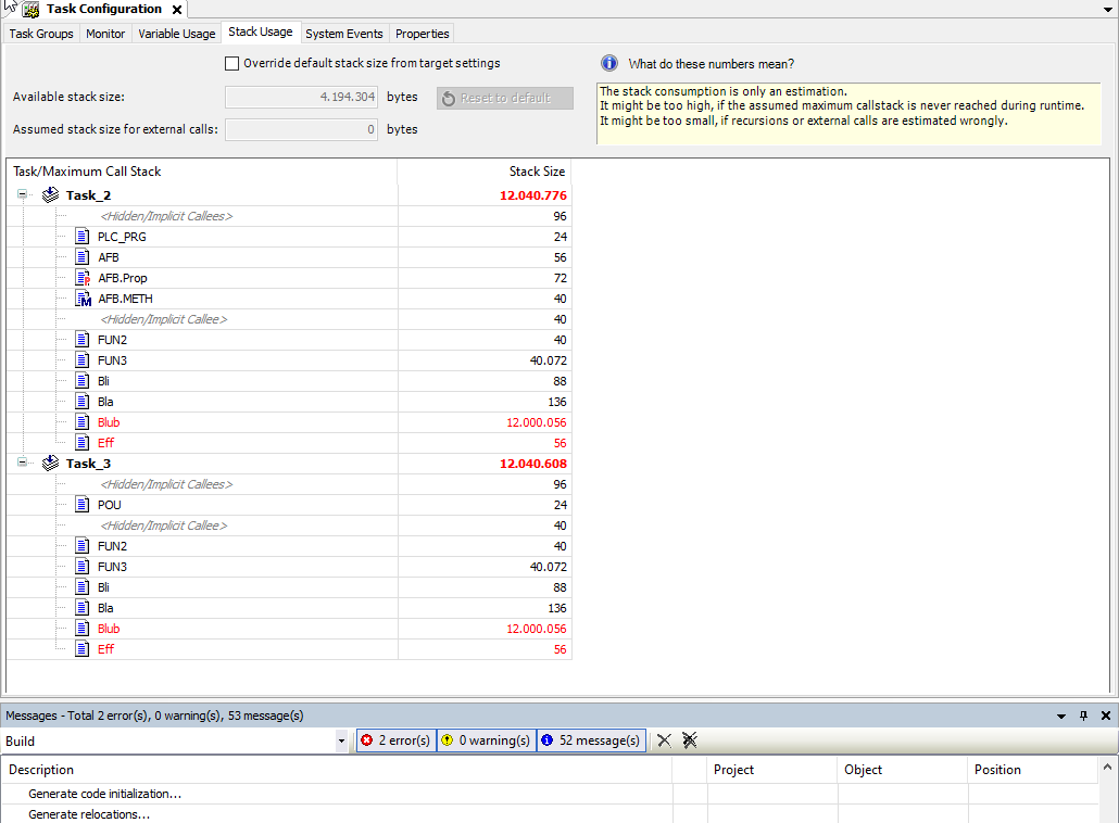 Calculation of the Stack Usage